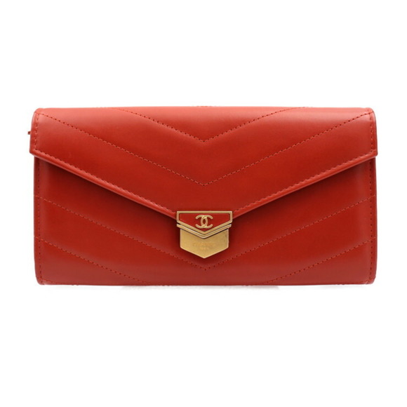 CHANEL | Bags | Chanel Chevron Long Wallet A8255 Brick Color Gold Metal ...